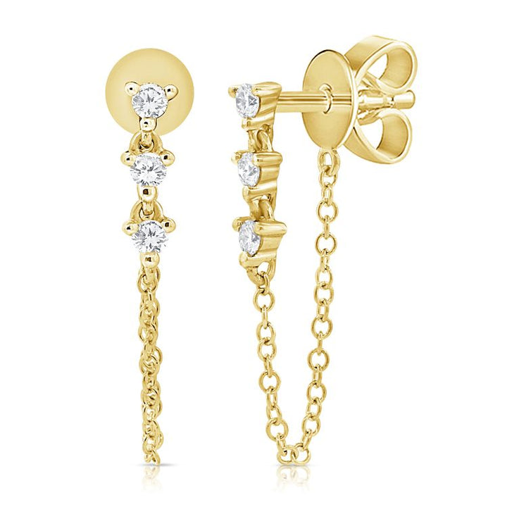14K 3 Diamond Chain Stud Earrings – Nolita