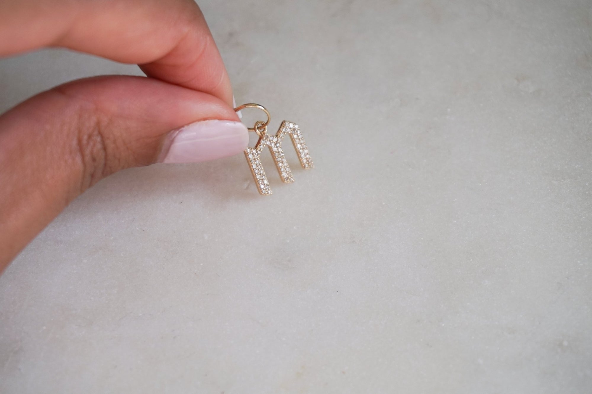 14K Diamond Gothic Letter Charm