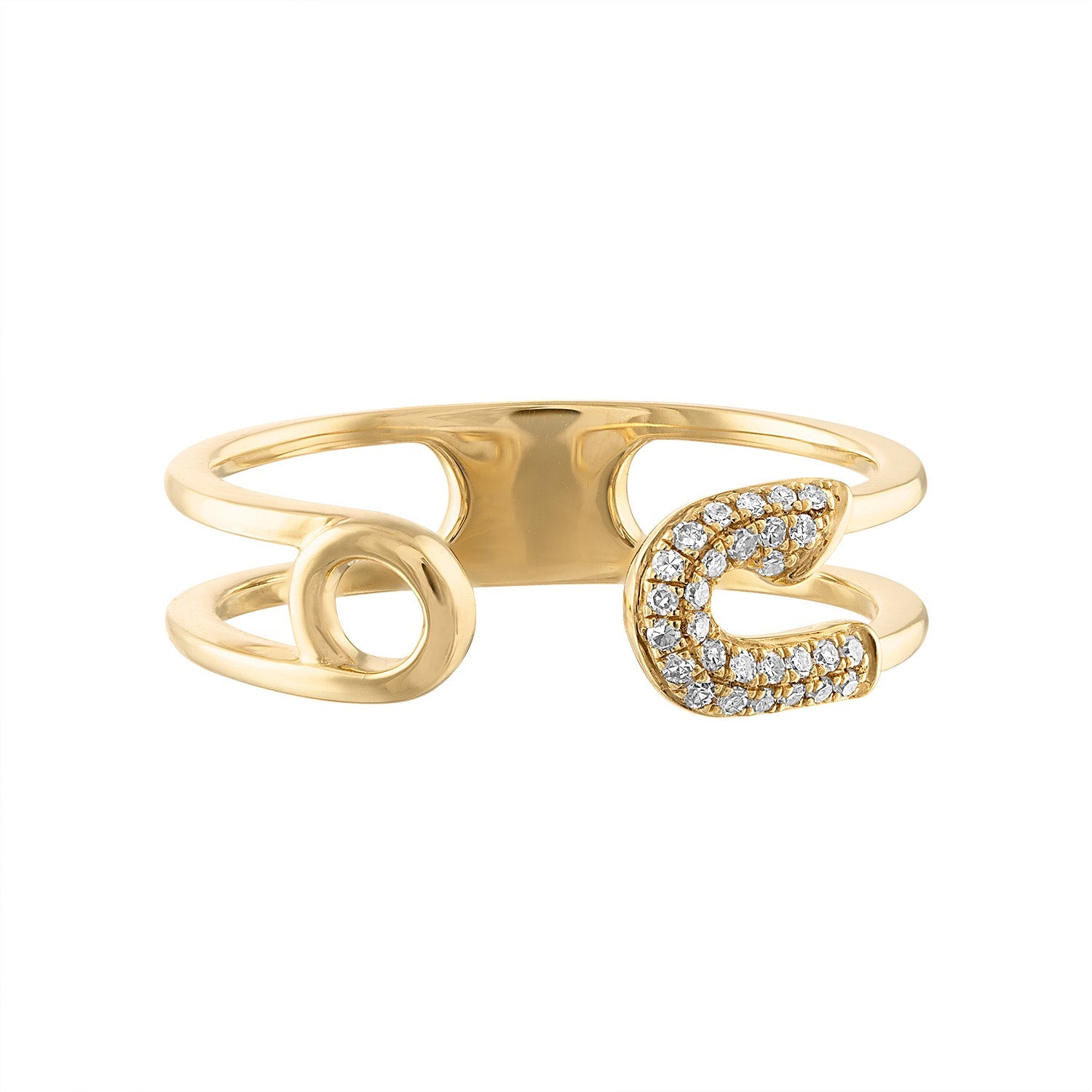 14K Diamond Safety Pin Ring