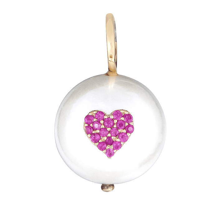 14K Gold Pearl Ruby Heart Charm